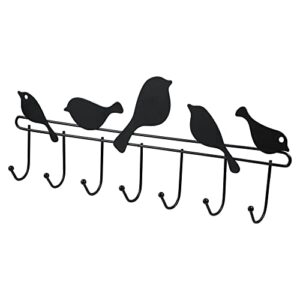 coat rack wall mount birds hook, entryway key holder black wall metal hooks for hanging coats towels hat clothes keys pet leash bag umbrella heavy 5 bird decorative modern 7 hooks