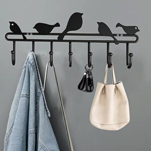 Coat Rack Wall Mount Birds Hook, Entryway Key Holder Black Wall Metal Hooks for Hanging Coats Towels Hat Clothes Keys Pet Leash Bag Umbrella Heavy 5 Bird Decorative Modern 7 Hooks