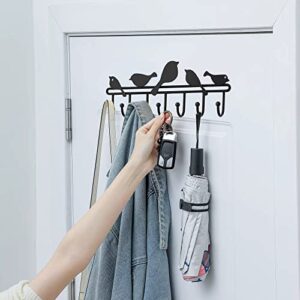 Coat Rack Wall Mount Birds Hook, Entryway Key Holder Black Wall Metal Hooks for Hanging Coats Towels Hat Clothes Keys Pet Leash Bag Umbrella Heavy 5 Bird Decorative Modern 7 Hooks