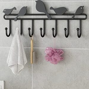 Coat Rack Wall Mount Birds Hook, Entryway Key Holder Black Wall Metal Hooks for Hanging Coats Towels Hat Clothes Keys Pet Leash Bag Umbrella Heavy 5 Bird Decorative Modern 7 Hooks