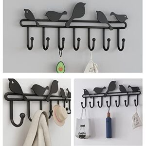 Coat Rack Wall Mount Birds Hook, Entryway Key Holder Black Wall Metal Hooks for Hanging Coats Towels Hat Clothes Keys Pet Leash Bag Umbrella Heavy 5 Bird Decorative Modern 7 Hooks