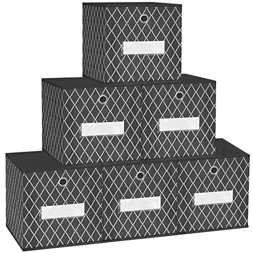 Cube Storage Organizer Bins - 11x11x11 Inch Fabric Storage Cubes Basket Container with Metal Ring Handle for Closet,Pantry,Boys,Girls,Kids Toys,Clothes,Nusery,Kallax Shelving Unit,Set of 6 (Gray)