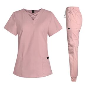 viaoli scrubs for women stretch set v-neck top & jogger athletic pant nursing uniform for women clearance workwear