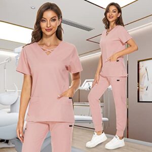 VIAOLI Scrubs for Women Stretch Set V-Neck Top & Jogger Athletic Pant Nursing Uniform for Women Clearance Workwear