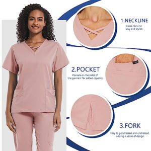 VIAOLI Scrubs for Women Stretch Set V-Neck Top & Jogger Athletic Pant Nursing Uniform for Women Clearance Workwear