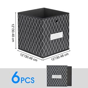 Cube Storage Organizer Bins - 12x12x12 Inch Fabric Storage Cubes Basket Container with Metal Ring Handle for Closet,Pantry,Boys,Girls,Kids Toys,Clothes,Nusery,Kallax Shelving Unit,Set of 6 (Gray)