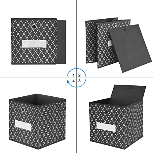 Cube Storage Organizer Bins - 12x12x12 Inch Fabric Storage Cubes Basket Container with Metal Ring Handle for Closet,Pantry,Boys,Girls,Kids Toys,Clothes,Nusery,Kallax Shelving Unit,Set of 6 (Gray)