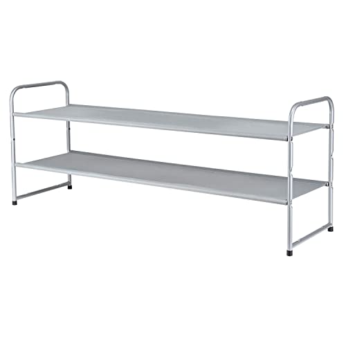 SUFAUY 2-Tier Shoe Rack, Stackable Fabric Shoe Shelf Storage Organizer for Entryway Closet, Extra Large Capacity, Silver