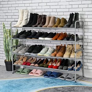 SUFAUY 2-Tier Shoe Rack, Stackable Fabric Shoe Shelf Storage Organizer for Entryway Closet, Extra Large Capacity, Silver