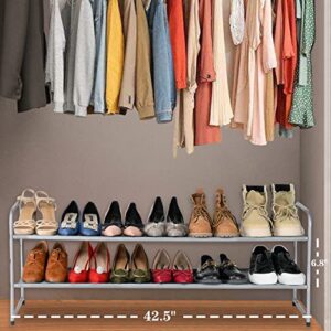 SUFAUY 2-Tier Shoe Rack, Stackable Fabric Shoe Shelf Storage Organizer for Entryway Closet, Extra Large Capacity, Silver