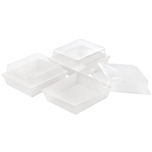 Hiceeden Set of 100 Sandwich Boxes with Clear Lids, White Paper Charcuterie Boxes, 5" Square Dessert Cake Boxes Food Grade for Swiss Roll, Hamburger, Pasta, Salad, Cookie