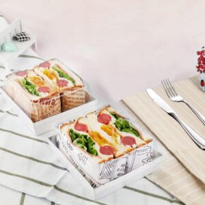 Hiceeden Set of 100 Sandwich Boxes with Clear Lids, White Paper Charcuterie Boxes, 5" Square Dessert Cake Boxes Food Grade for Swiss Roll, Hamburger, Pasta, Salad, Cookie