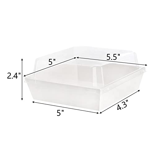 Hiceeden Set of 100 Sandwich Boxes with Clear Lids, White Paper Charcuterie Boxes, 5" Square Dessert Cake Boxes Food Grade for Swiss Roll, Hamburger, Pasta, Salad, Cookie