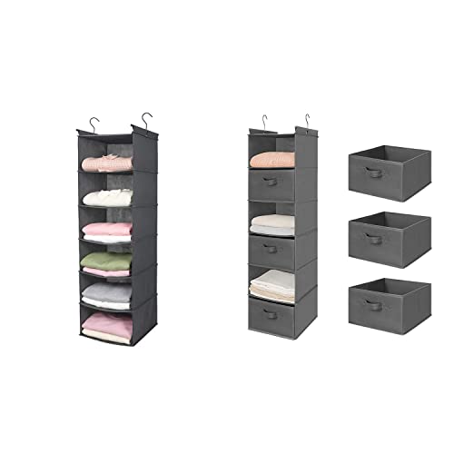 MAX Houser 6 Tier Shelf Hanging Closet Organizer, Closet Hanging Shelf with 2 Sturdy Hooks for Storage, Foldable,Grey and Grey-D3