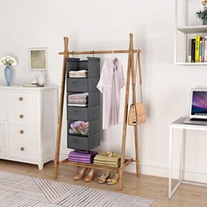 MAX Houser 6 Tier Shelf Hanging Closet Organizer, Closet Hanging Shelf with 2 Sturdy Hooks for Storage, Foldable,Grey and Grey-D3