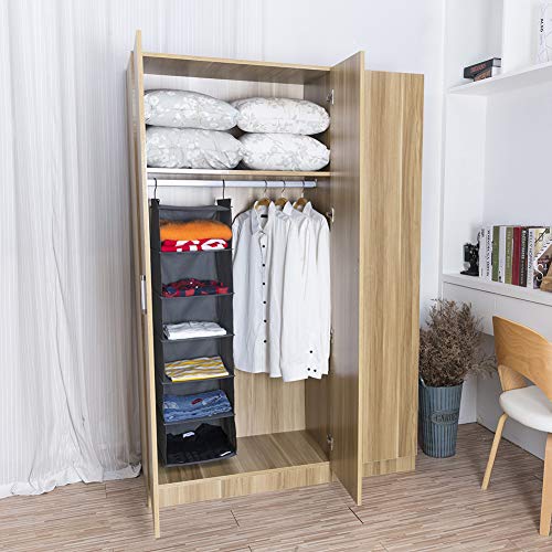 MAX Houser 6 Tier Shelf Hanging Closet Organizer, Closet Hanging Shelf with 2 Sturdy Hooks for Storage, Foldable,Grey and Grey-D3