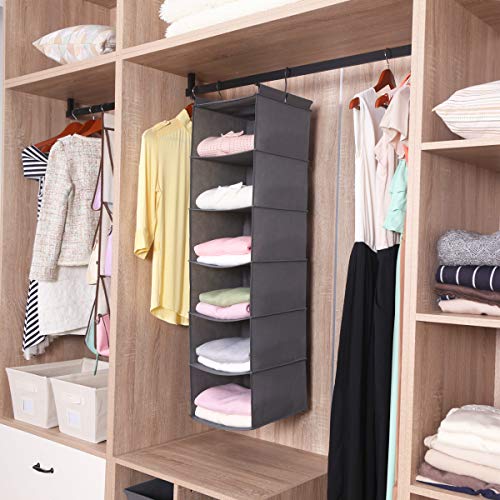 MAX Houser 6 Tier Shelf Hanging Closet Organizer, Closet Hanging Shelf with 2 Sturdy Hooks for Storage, Foldable,Grey and Grey-D3