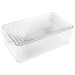 Modern-Depo Pack of 4 Refrigerator Organizer Bins with Lids Clear Food Storage Containers Stackable Kitchen Organization Box for Freezer