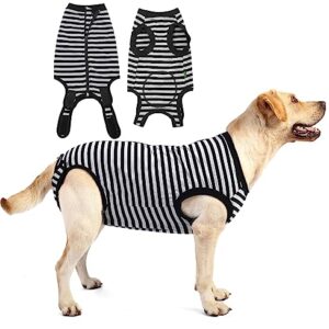 Dog Surgical Recovery Suit,Surgery Female Male Dog Shirt,Spay,Neuter Recovery Clothes,Zipper Closure Cotton Striped Wounds Protect Suit,Black Striped XS