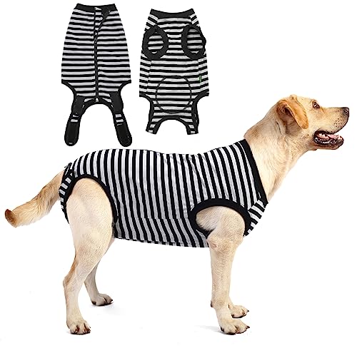 Dog Surgical Recovery Suit,Surgery Female Male Dog Shirt,Spay,Neuter Recovery Clothes,Zipper Closure Cotton Striped Wounds Protect Suit,Black Striped XS