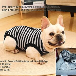 Dog Surgical Recovery Suit,Surgery Female Male Dog Shirt,Spay,Neuter Recovery Clothes,Zipper Closure Cotton Striped Wounds Protect Suit,Black Striped XS