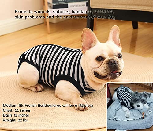 Dog Surgical Recovery Suit,Surgery Female Male Dog Shirt,Spay,Neuter Recovery Clothes,Zipper Closure Cotton Striped Wounds Protect Suit,Black Striped XS