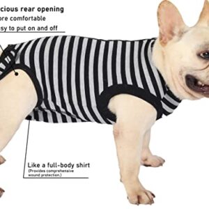 Dog Surgical Recovery Suit,Surgery Female Male Dog Shirt,Spay,Neuter Recovery Clothes,Zipper Closure Cotton Striped Wounds Protect Suit,Black Striped XS