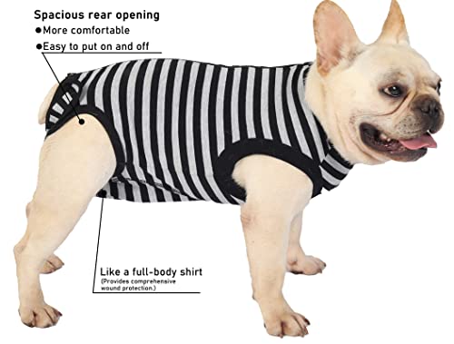 Dog Surgical Recovery Suit,Surgery Female Male Dog Shirt,Spay,Neuter Recovery Clothes,Zipper Closure Cotton Striped Wounds Protect Suit,Black Striped XS