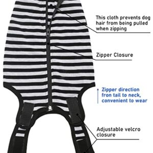 Dog Surgical Recovery Suit,Surgery Female Male Dog Shirt,Spay,Neuter Recovery Clothes,Zipper Closure Cotton Striped Wounds Protect Suit,Black Striped XS