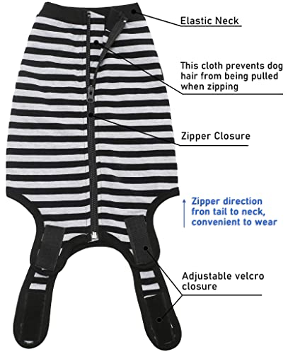 Dog Surgical Recovery Suit,Surgery Female Male Dog Shirt,Spay,Neuter Recovery Clothes,Zipper Closure Cotton Striped Wounds Protect Suit,Black Striped XS