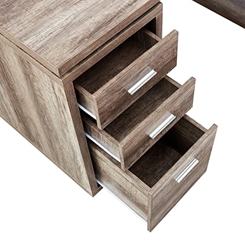 Naomi Home Ariel Executive L-Shaped Desk with Drawers - Large Modern Corner Computer Desk with Storage Drawers, Shelves, File Cabinet for Home Office - L Shape Desk Ideal for Work from Home - Natural