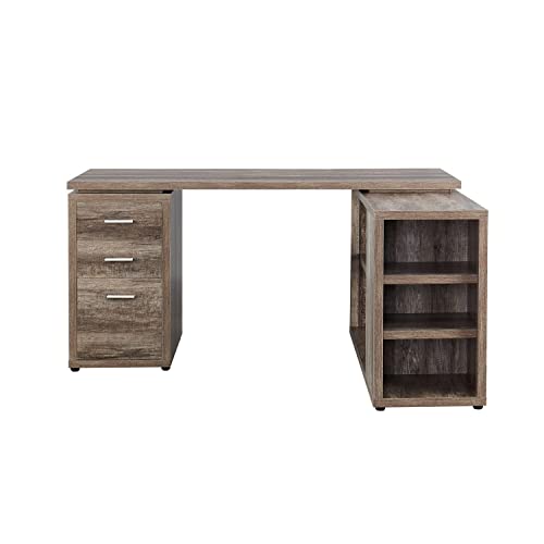 Naomi Home Ariel Executive L-Shaped Desk with Drawers - Large Modern Corner Computer Desk with Storage Drawers, Shelves, File Cabinet for Home Office - L Shape Desk Ideal for Work from Home - Natural