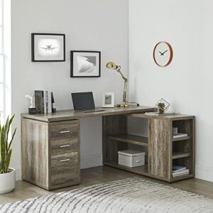 Naomi Home Ariel Executive L-Shaped Desk with Drawers - Large Modern Corner Computer Desk with Storage Drawers, Shelves, File Cabinet for Home Office - L Shape Desk Ideal for Work from Home - Natural