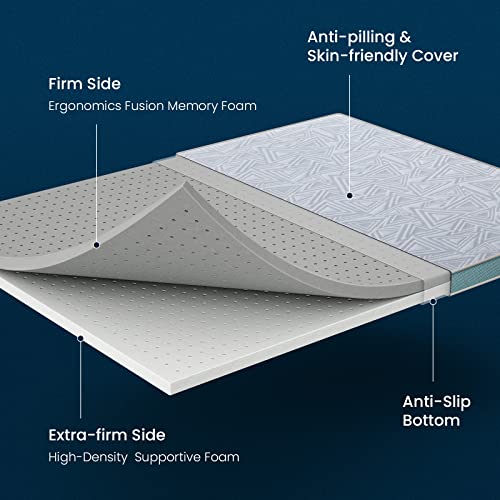 Bedstory 3 Inch Queen Size Memory Foam Mattress Topper Extra Firm, Pain-Relief Bed Topper, Cooling Gel/Copper/Bamboo Charcoal/Green Tea Infused High-Density Memory Foam, Skin-Friendly Cover