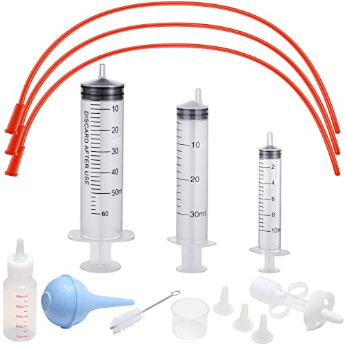 13 Pack Puppy Feeding Tube Kit Includes 8 FR Red Rubber Kitten Feeding Tubes, Clear Feeding Tube Syringes 10 ml 30 ml 60 ml Feeding Tools for Small Animals Supplies