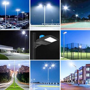 LED Parking Lot Light 200W, 5500K, 28,000LM (135LM/W ) LED Street Lighting with Dusk to Dawn Photocell, Commercial Adjustable Direct Arms Mount LED Shoebox Light, Ideal for Basketball Court,Stadium