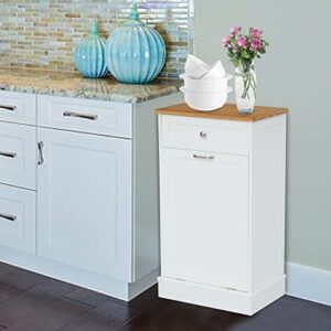 Kinfant Kitchen Recycling Trash Cabinet - Tilt-Out Trash Bin Can, Free Standing Holder with Drawer and Removable Bamboo Cutting Board, White