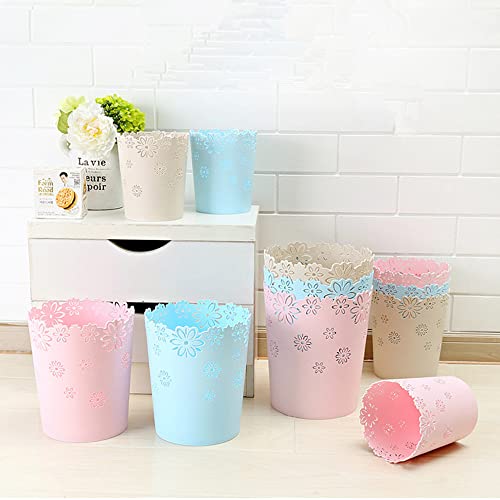 SNOBUOWIN 3PCS Garbage Can Wastebasket, Hollow Flower Shape Plastic Lidless Wastepaper Baskets Trash Can (Purple)