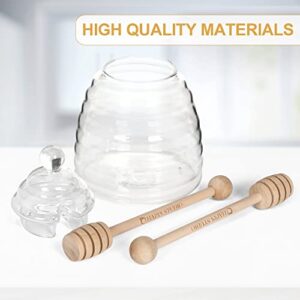 HAPPi STUDIO 13.5 Oz Honey Pot with Dipper - Extra Honey Dipper Stick - Glass Honey Jar and Dipper Set - Honey Jars with Dipper - Honey Containers with Dipper - Honey Dispenser - Honey Holder