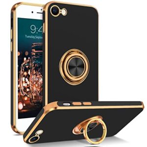 bentoben iphone se 2022 case, iphone se 2020 phone case, iphone 8/7 case, slim fit sparkly soft tpu protection kickstand ring holder shockproof bumper drop protective girls women men cover, black/gold