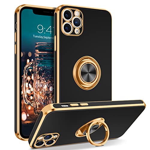 BENTOBEN iPhone 11 Pro Max Case, Phone Case iPhone 11 ProMax, Slim Fit Kickstand Ring Holder Shockproof Protection Soft TPU Bumper Drop Protective Girls Women Boy iPhone 11 ProMax 6.5 Cover,Black/Gold