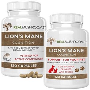 Real Mushrooms Lions Mane for Humans (120ct) and Pets (120ct) - Bundle for Cognition & Immunity - Vegan, Non-GMO, Gluten-Free, Grain-Free Mushroom Extract Supplements