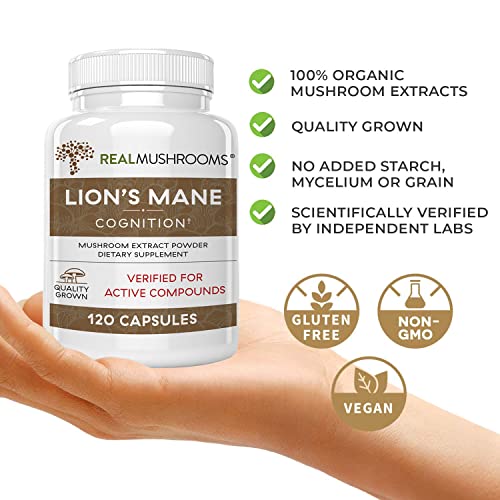 Real Mushrooms Lions Mane for Humans (120ct) and Pets (120ct) - Bundle for Cognition & Immunity - Vegan, Non-GMO, Gluten-Free, Grain-Free Mushroom Extract Supplements