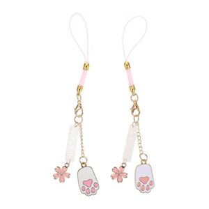 luozzy 2 pcs cellphone strap pendant cat paw ornaments cellphone wrist strap anti-lost phone lanyard bag keychains decor - pink