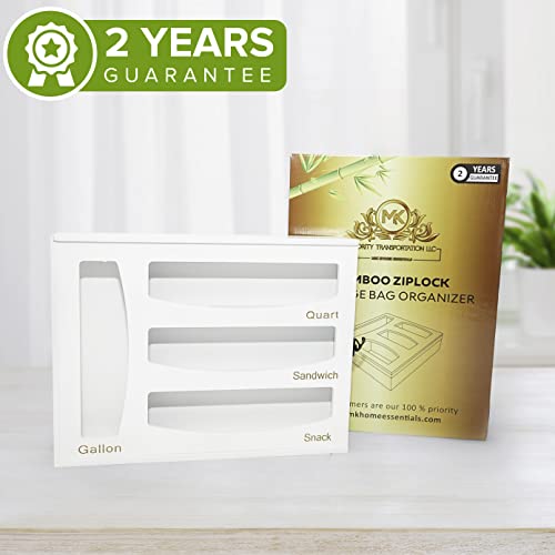 Bamboo Ziplock Bag Organizer for Drawer- Water Resistance Kitchen Organizer with 4 Slots, Effective Storage Bag Organizer with Removable Top- Suitable for Quart, Gallon & Snacks Zip Lock Bag- White