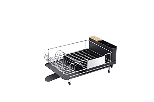 i-Home Drying Rack with Swivel Spout for Kitchen Counter or Sink, Expandable Dish Drainer Rack with Utensil Holder and Cup Holder (WK810439)