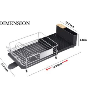 i-Home Drying Rack with Swivel Spout for Kitchen Counter or Sink, Expandable Dish Drainer Rack with Utensil Holder and Cup Holder (WK810439)