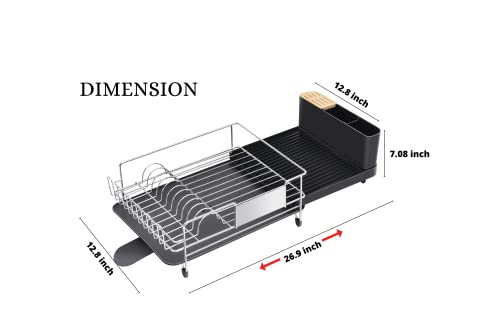 i-Home Drying Rack with Swivel Spout for Kitchen Counter or Sink, Expandable Dish Drainer Rack with Utensil Holder and Cup Holder (WK810439)