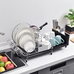 i-Home Drying Rack with Swivel Spout for Kitchen Counter or Sink, Expandable Dish Drainer Rack with Utensil Holder and Cup Holder (WK810439)