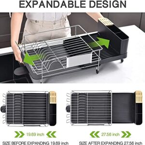 i-Home Drying Rack with Swivel Spout for Kitchen Counter or Sink, Expandable Dish Drainer Rack with Utensil Holder and Cup Holder (WK810439)